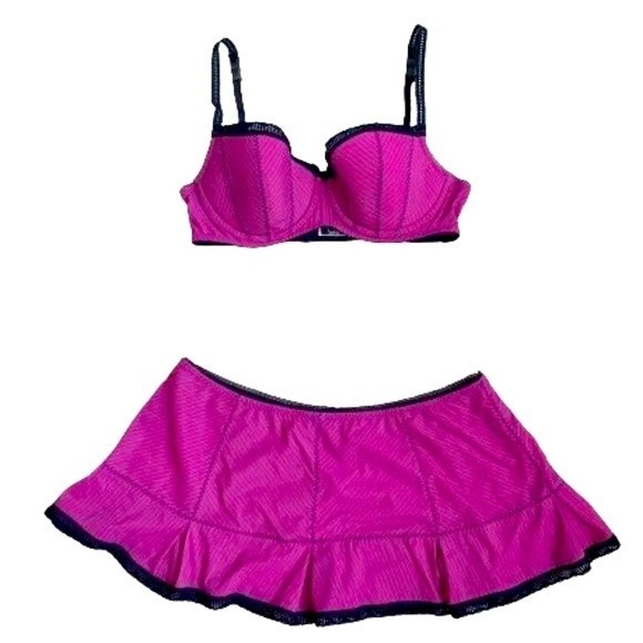 Intimates & Sleepwear | Vtg Jezebel Pinkblack Bra Micro Mini Skirt ...